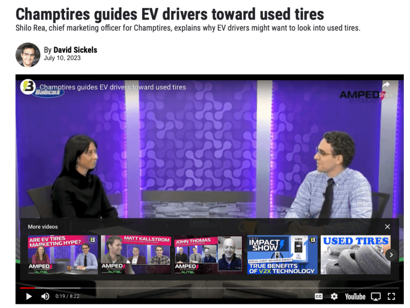 Champtires Guides EV Drivers Toward Used Tires – Champtires
